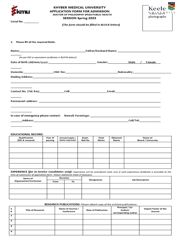 Admission Form PHD Public Health Spring 2023 | PDF | Doctor Of ...