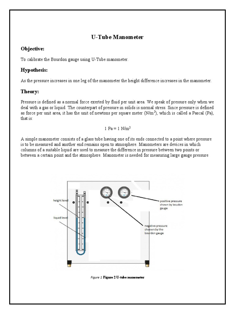 U-Tube Manometer Lab Report | PDF | Pressure Measurement | Pressure