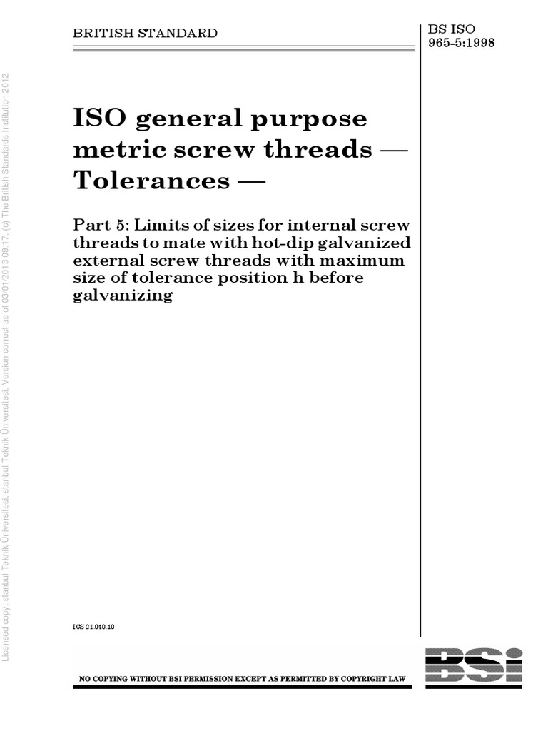 Iso 965 5 1998 | PDF | Screw | Engineering Tolerance