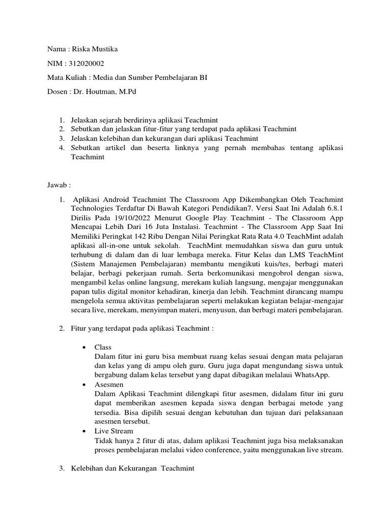 Kelebihan Aplikasi Teachmint | PDF | Komputer