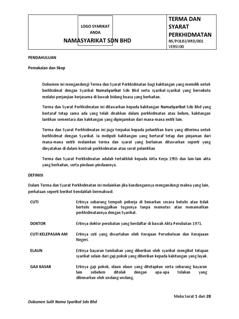 Template Polisi Syarikat | PDF