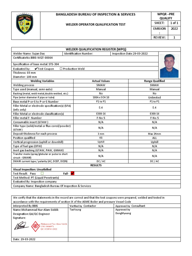 Sujan Das WQT | PDF | Construction | Welding Sujan Das WQT | PDF | Construction | Welding