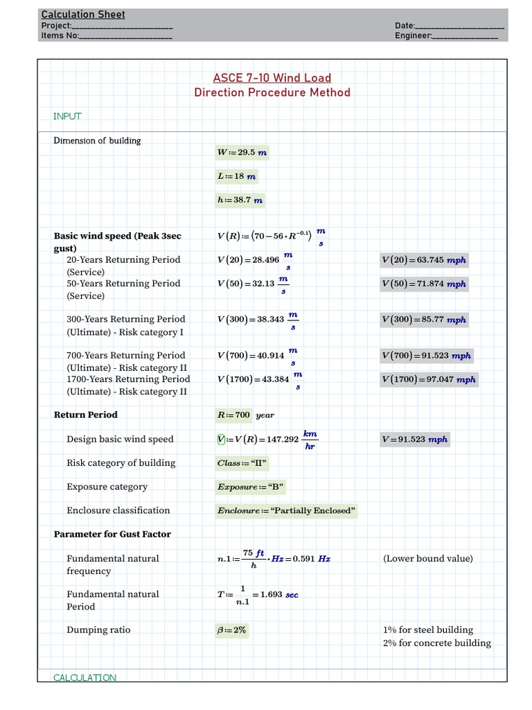 ASCE 7-10 Wind Load Calculation Sheet | PDF | Wind Speed | Electrical ...