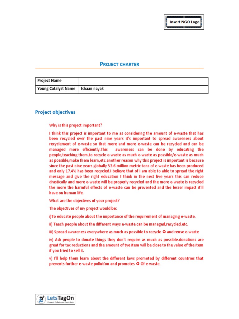 YCSD-Project Charter (1)-1 | PDF | Electronic Waste | Recycling