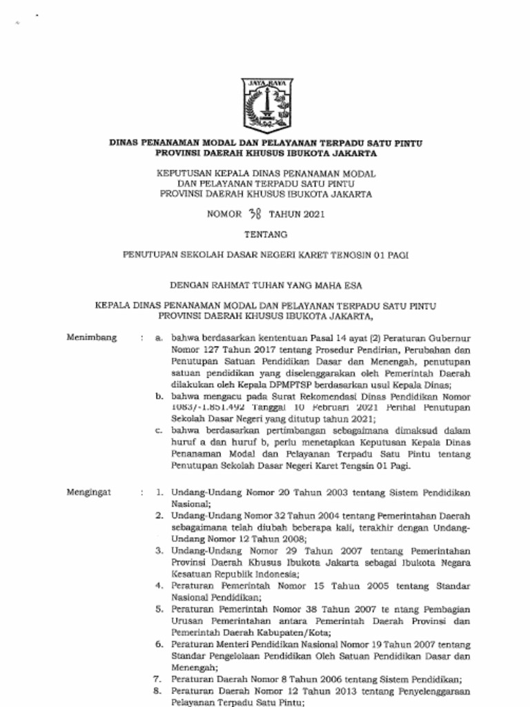 2021 - SK Penutupan Sekolah DPMPTSP 2021-1 | PDF