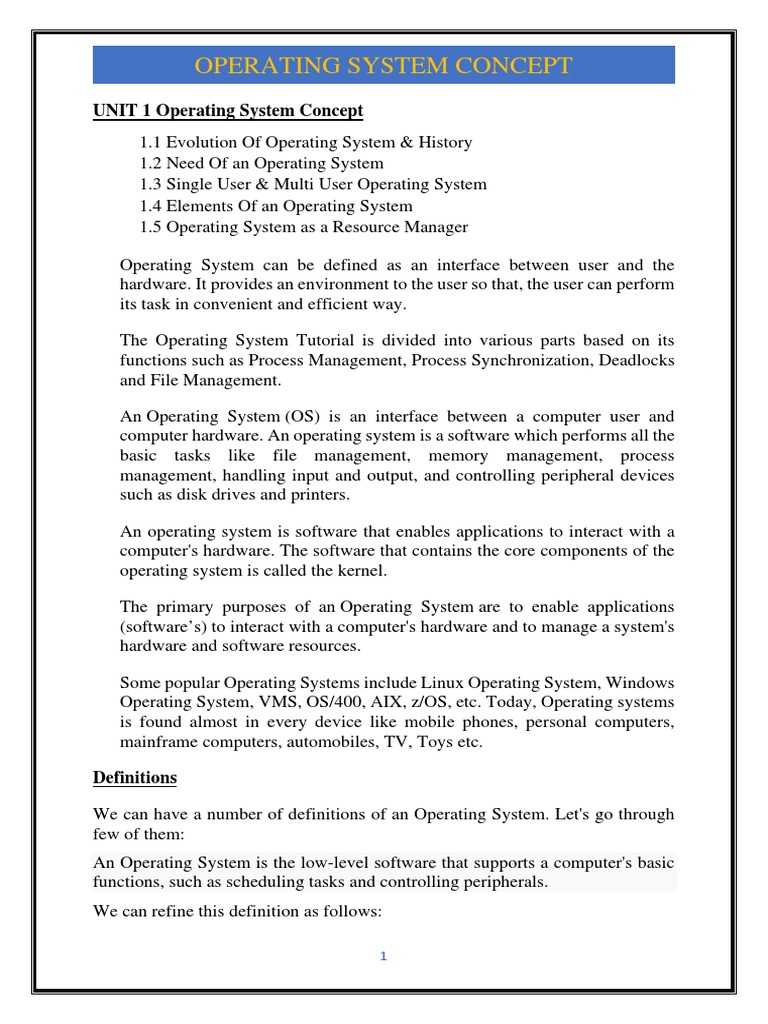UNIT 1 Operating System Concept | PDF | Operating System | Process ...