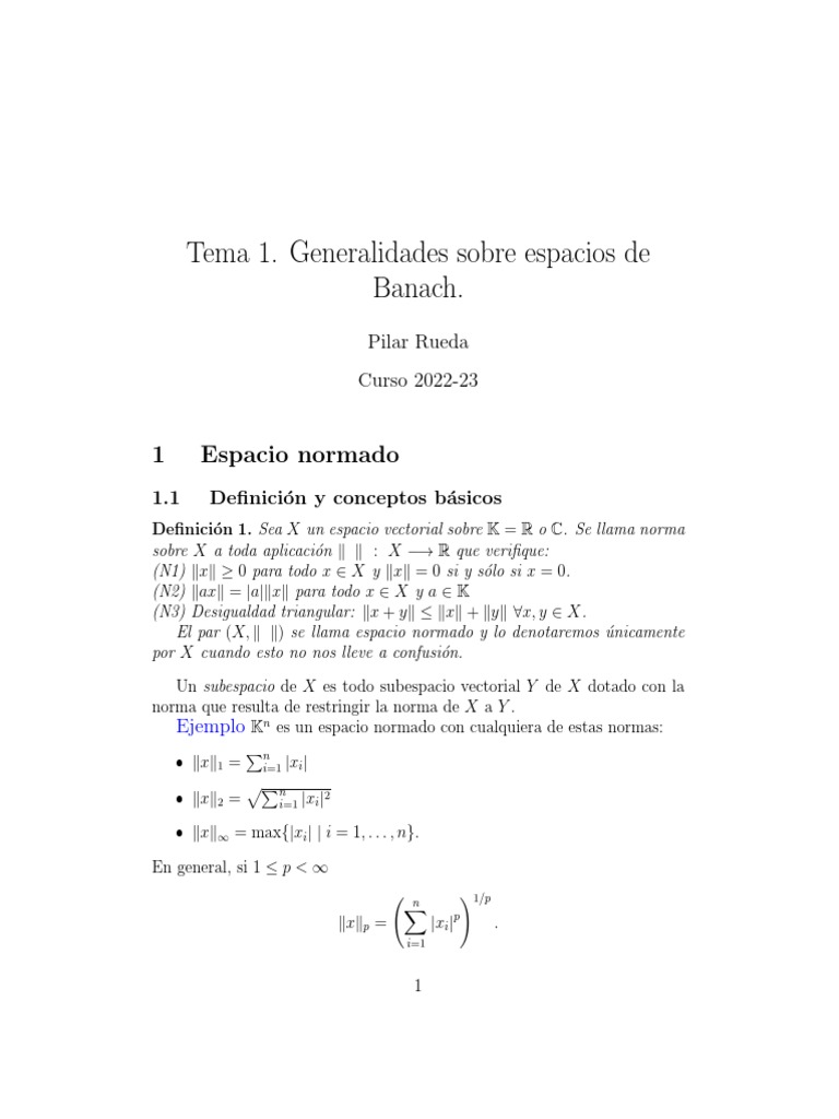 Generalidades sobre espacios de Banach | PDF | Espacio de Banach ...