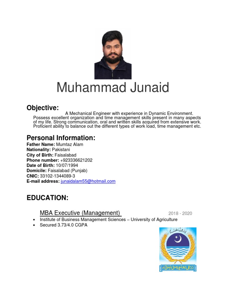 CV Muhammad Junaid Man Uty 2 - 220523 - 114935 | PDF | Energy Technology
