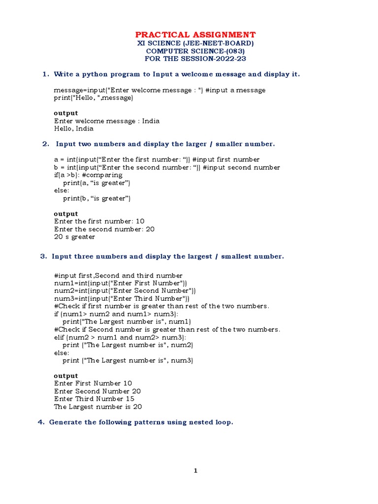 Practical Assignment Xi SC (CS) - 2022-23 | PDF | Elementary ... Practical Assignment Xi SC (CS) - 2022-23 | PDF | Elementary ...