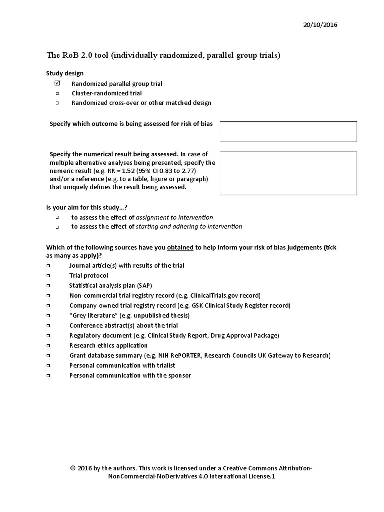 RoB2-0 Indiv Parallel Cribsheet | PDF | Randomness | Bias