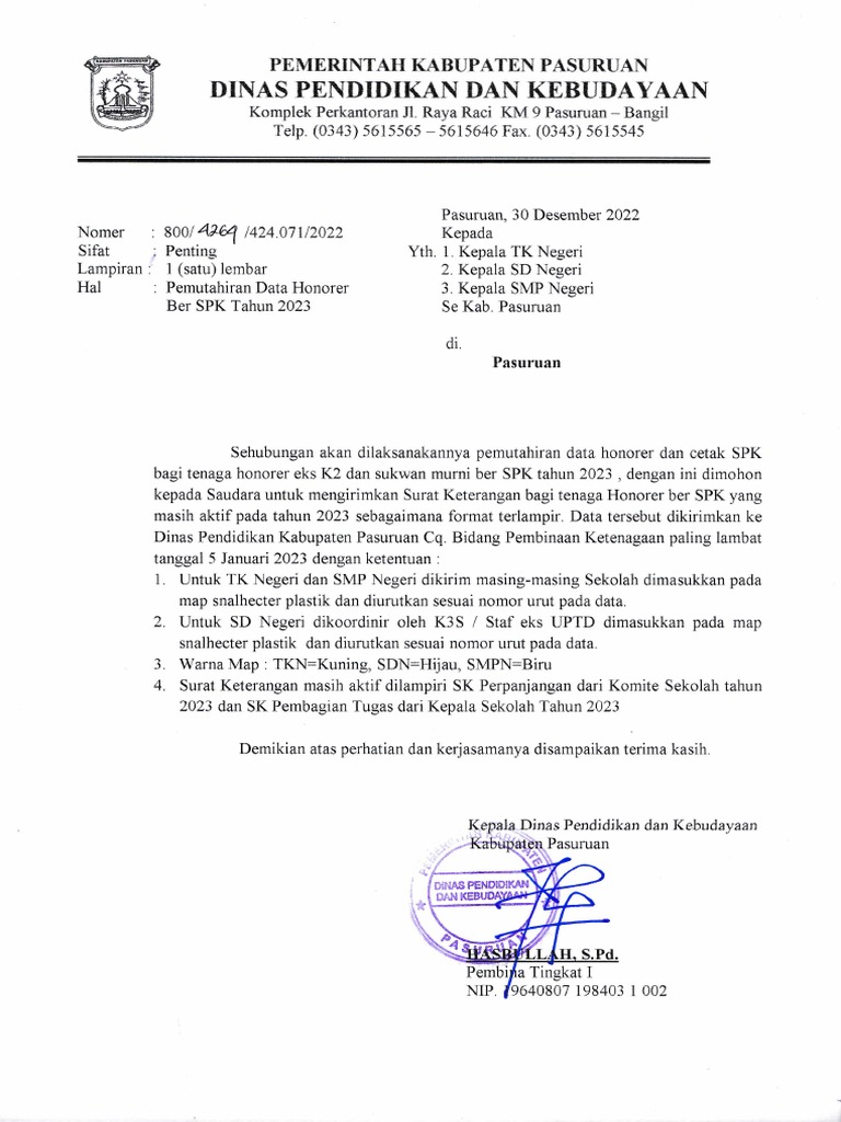 Pemutahiran Data Honorer Tahun 2023 | PDF