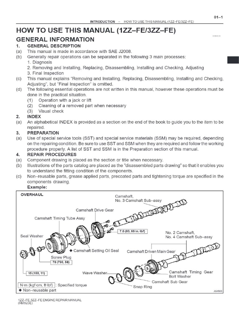 1ZZ-FE, 3ZZ-FE Engine Repair Manual Online PDF | PDF
