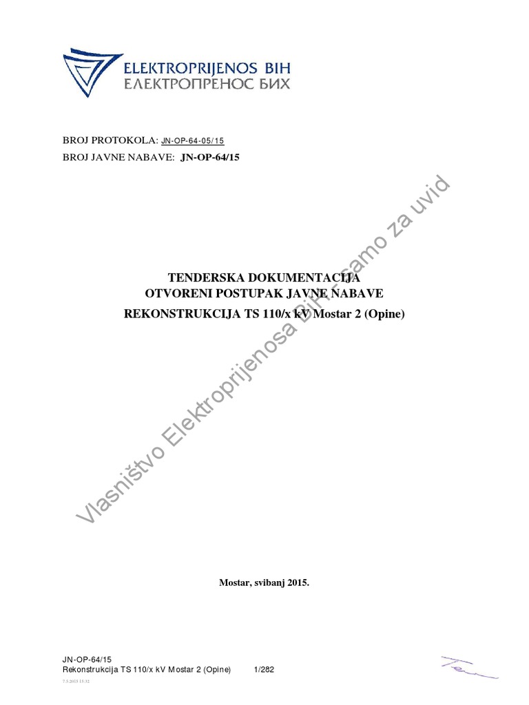 Rekonstrukcija Ts 110x KV Mostar 2 Opine JN Op 6415 Rekonstrukcija Ts ...