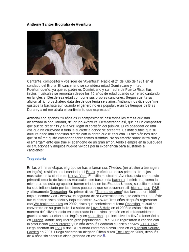 Anthony Santos Biografí | PDF | Musica Latinoamericana | Musica Popular