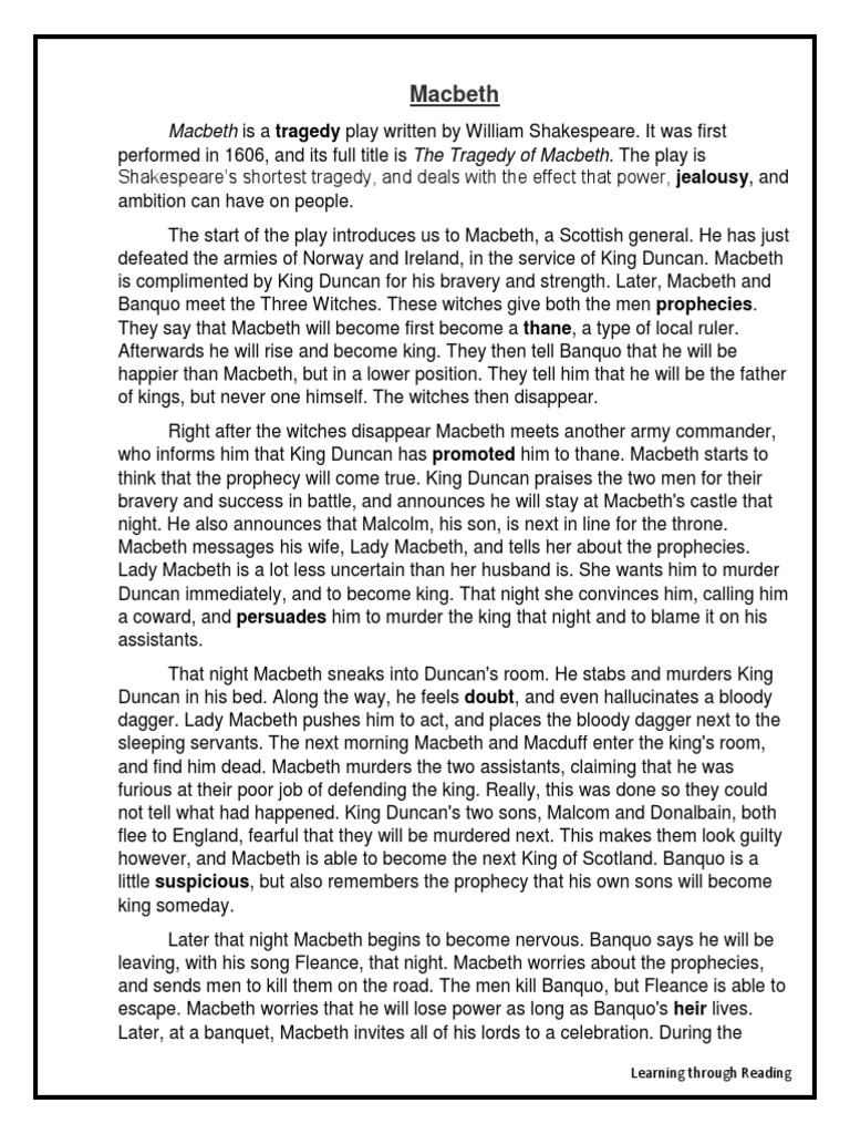 Macbeth: Macbeth Is A Tragedy Play Written by William Shakespeare. It ...