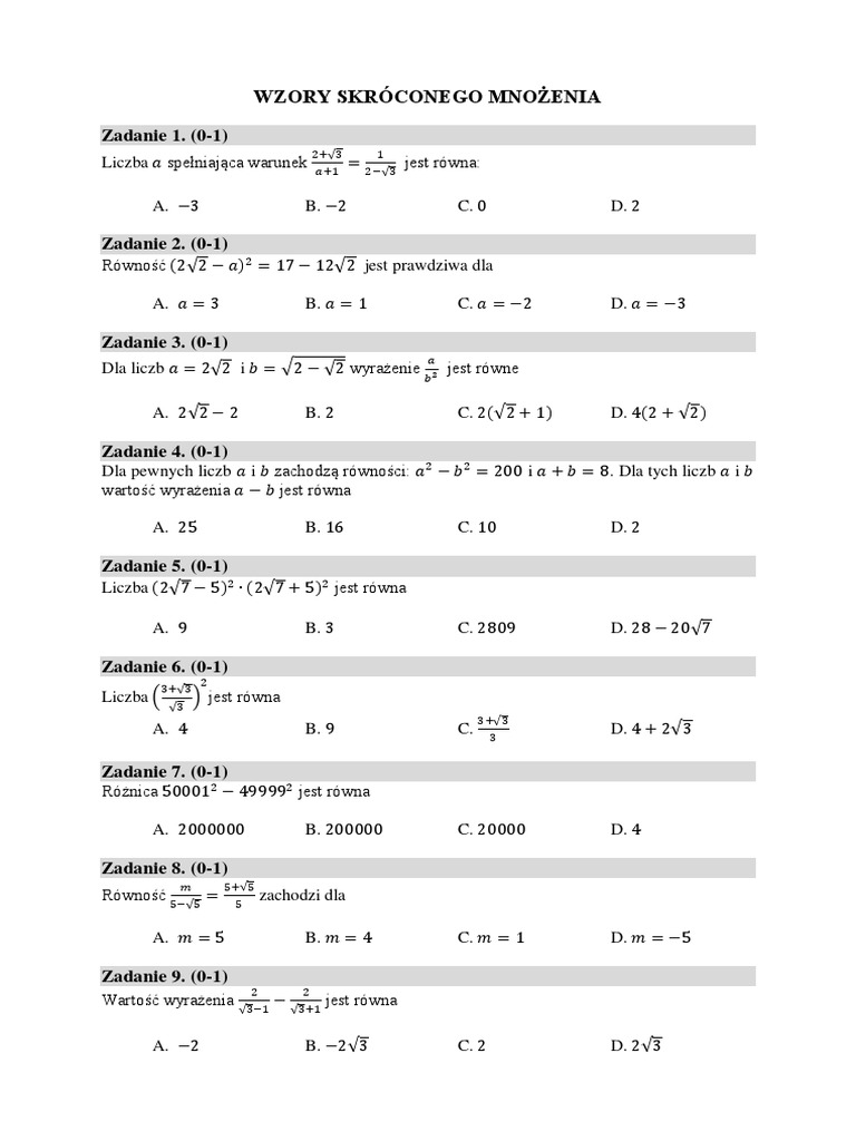Lekcja 4 - Wzory Skróconego Mnożenia | PDF