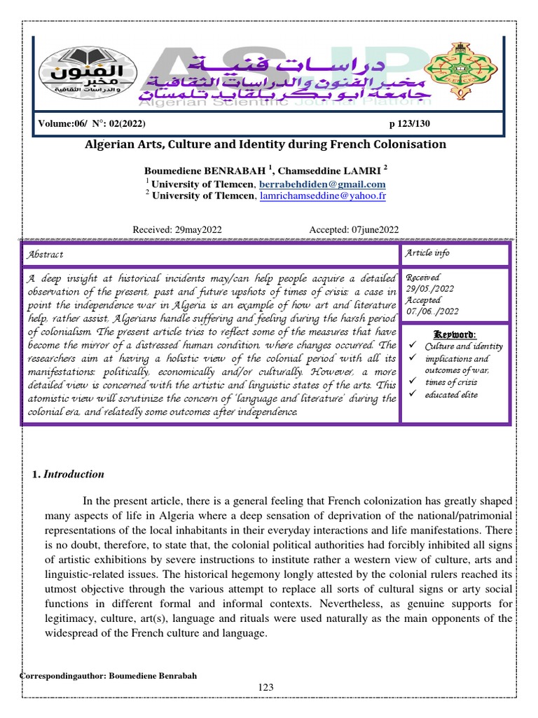 Algerian Arts Culture and Identity During French Colonisation | PDF ...