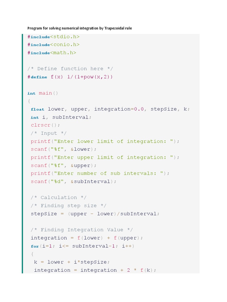 Trapezoidal Rule Integration Program | PDF