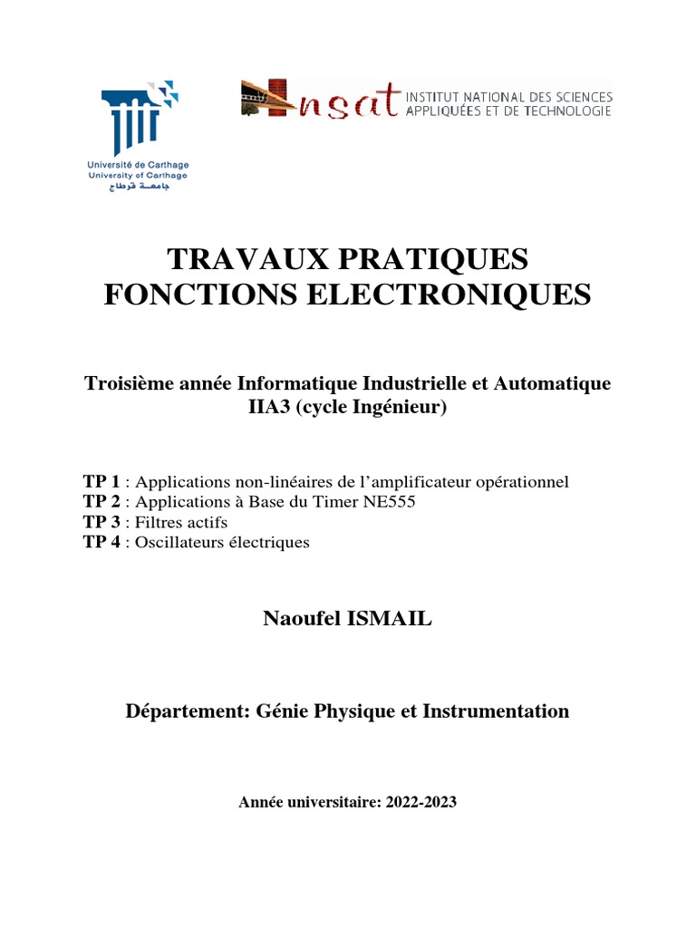 Fascicule Fonctions Electroniques | PDF | Amplificateur opérationnel | Filtre (électronique)