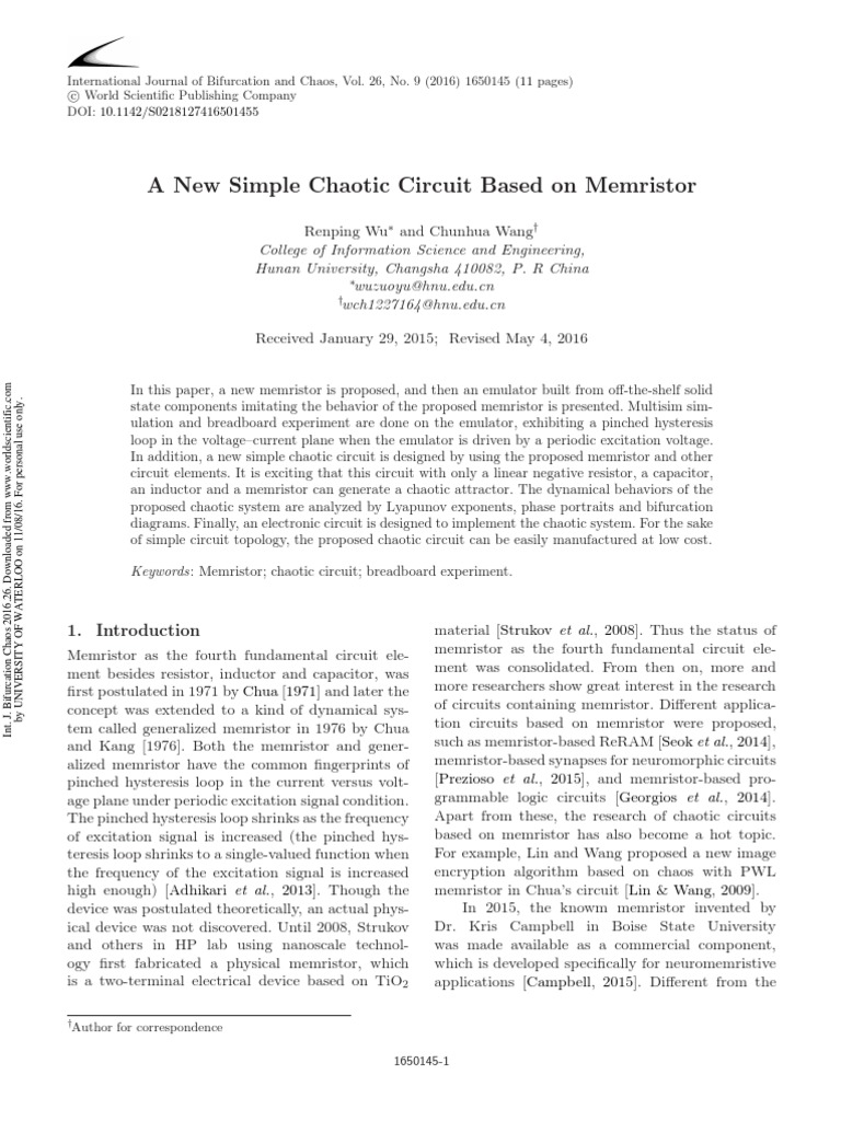 Memristor-Based Chaotic Circuit Design | PDF | Electrical Network ...