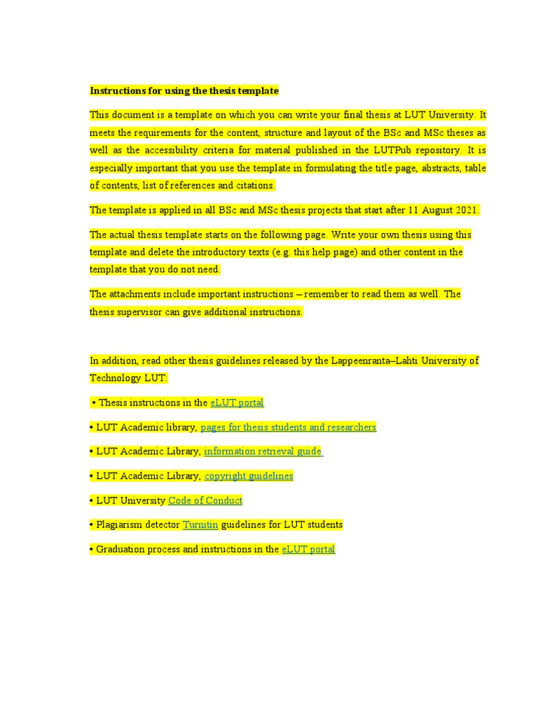LUT - Thesis Template For Bachelor's and Master's Thesis - Edit - 4.1 - 2022 - 1 | PDF | Thesis ...