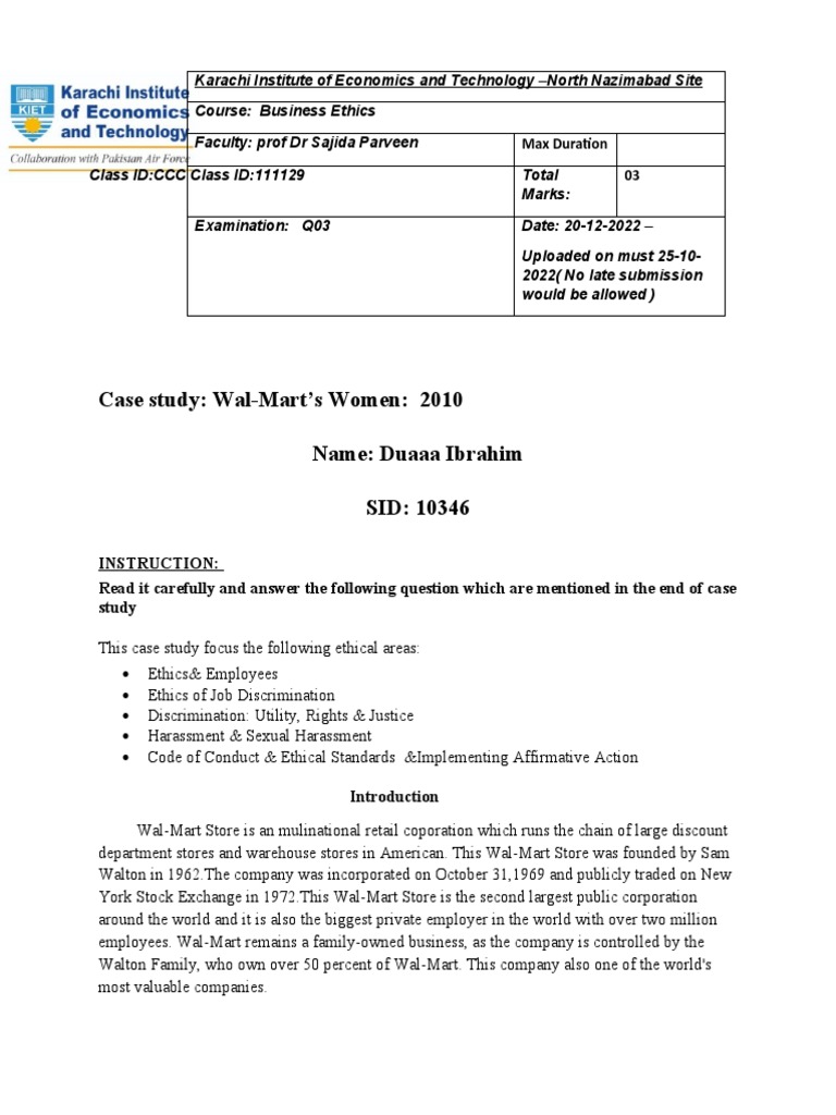 Wallmart Case Study 10346 | PDF | Walmart | Employment