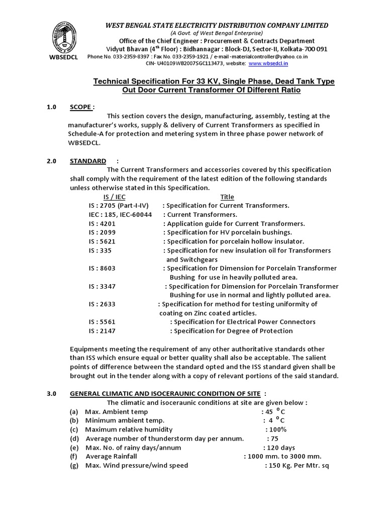 33KV Outdoor Current Transformer Specs | PDF | Transformer | Insulator ...