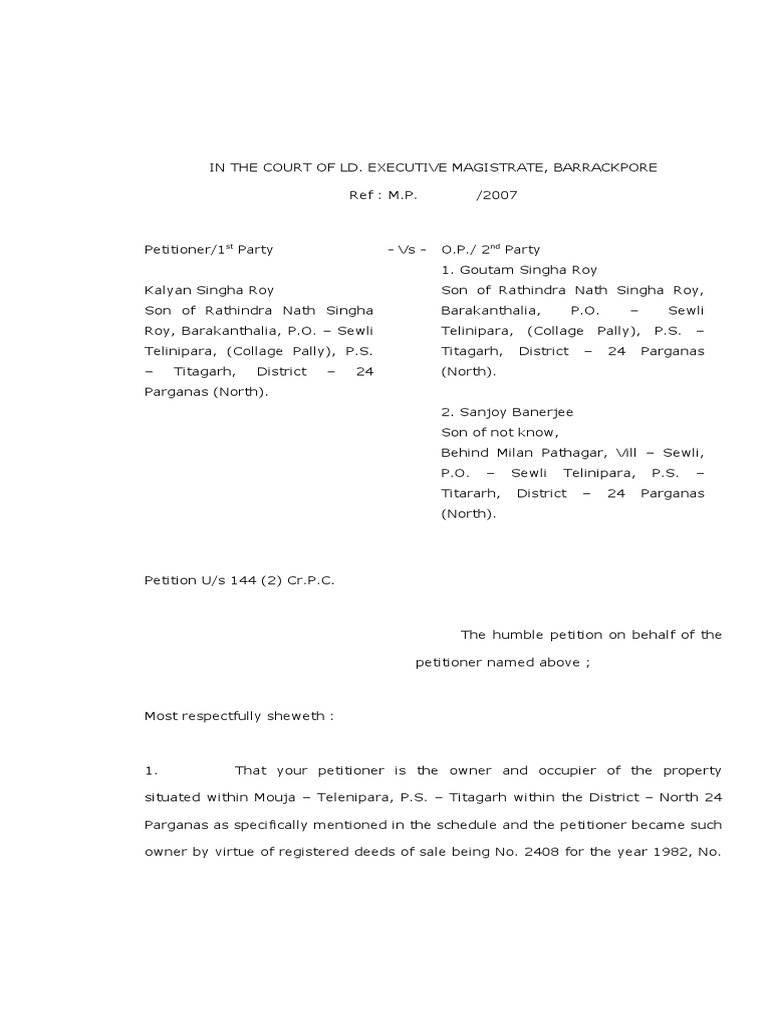 Section 144 CRPC Petition | PDF | Public Law | Government