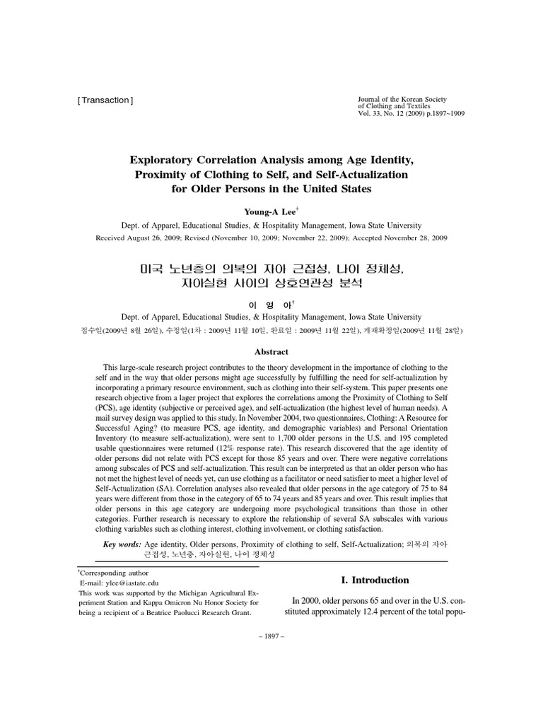 Exploratory Correlation Analysis Among Age Identity, Proximity of ...