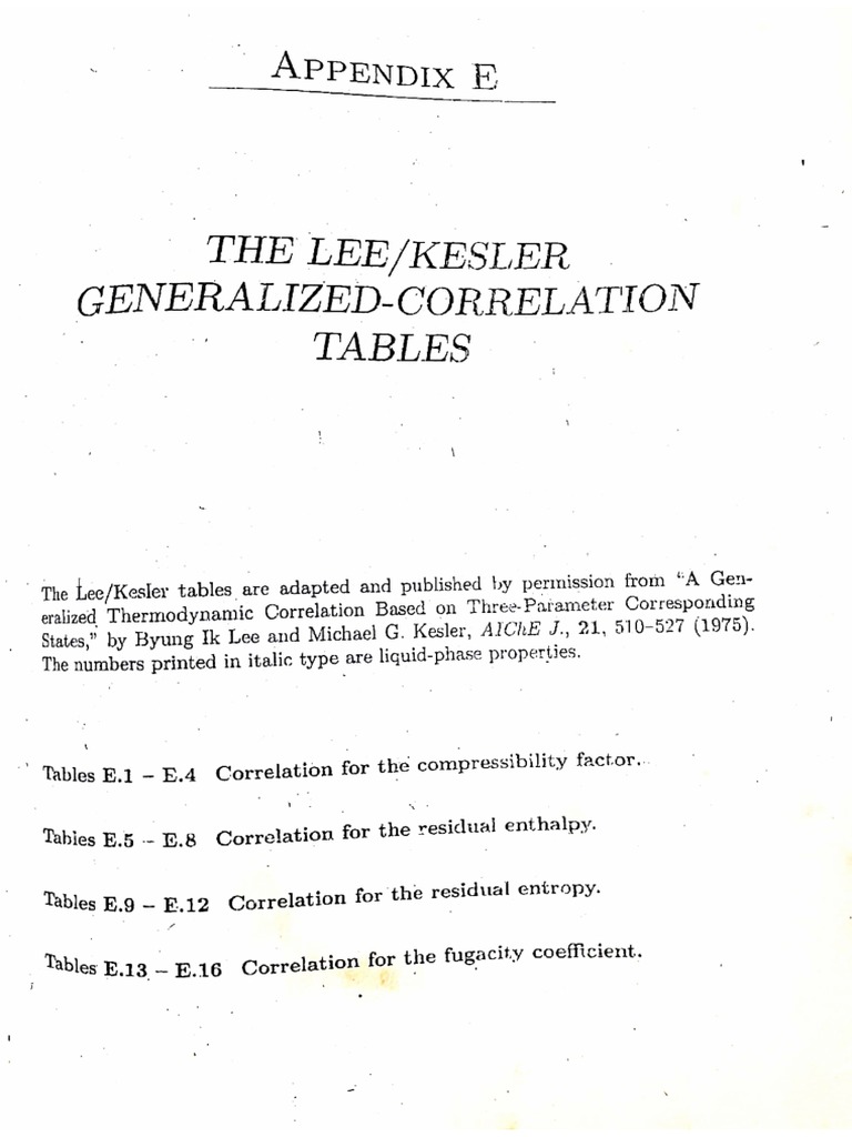App E. The Lee Kesler - Generalized Correlation Tables | PDF