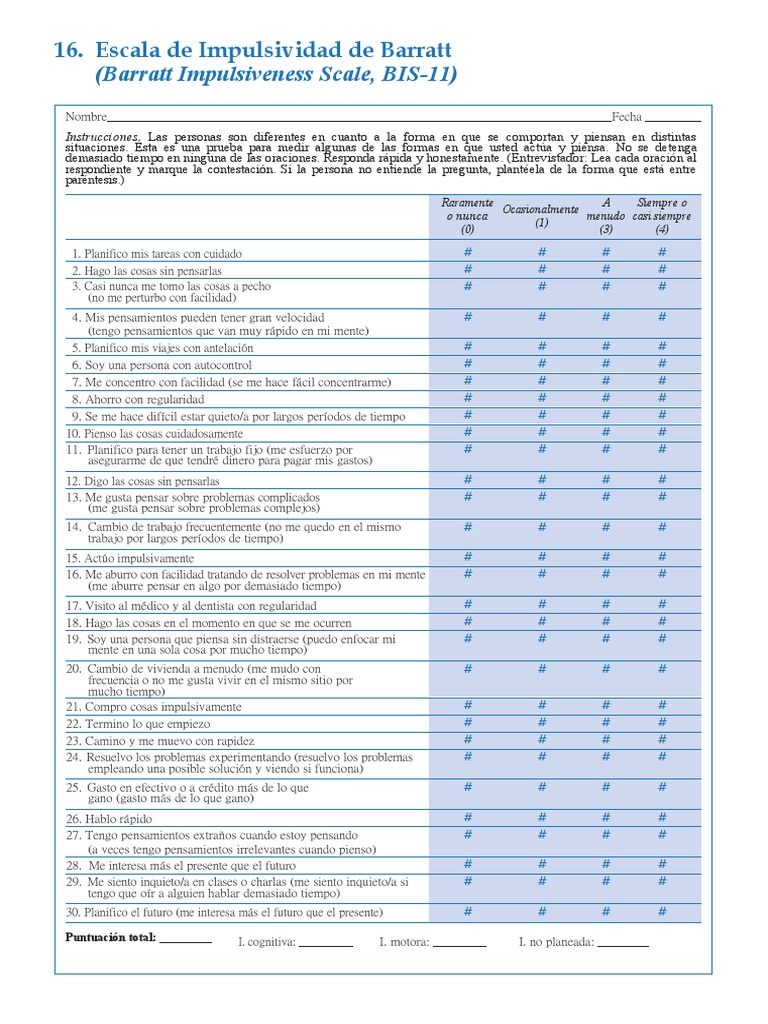 Escala de Impulsividad de Barrat BIS 11 | PDF
