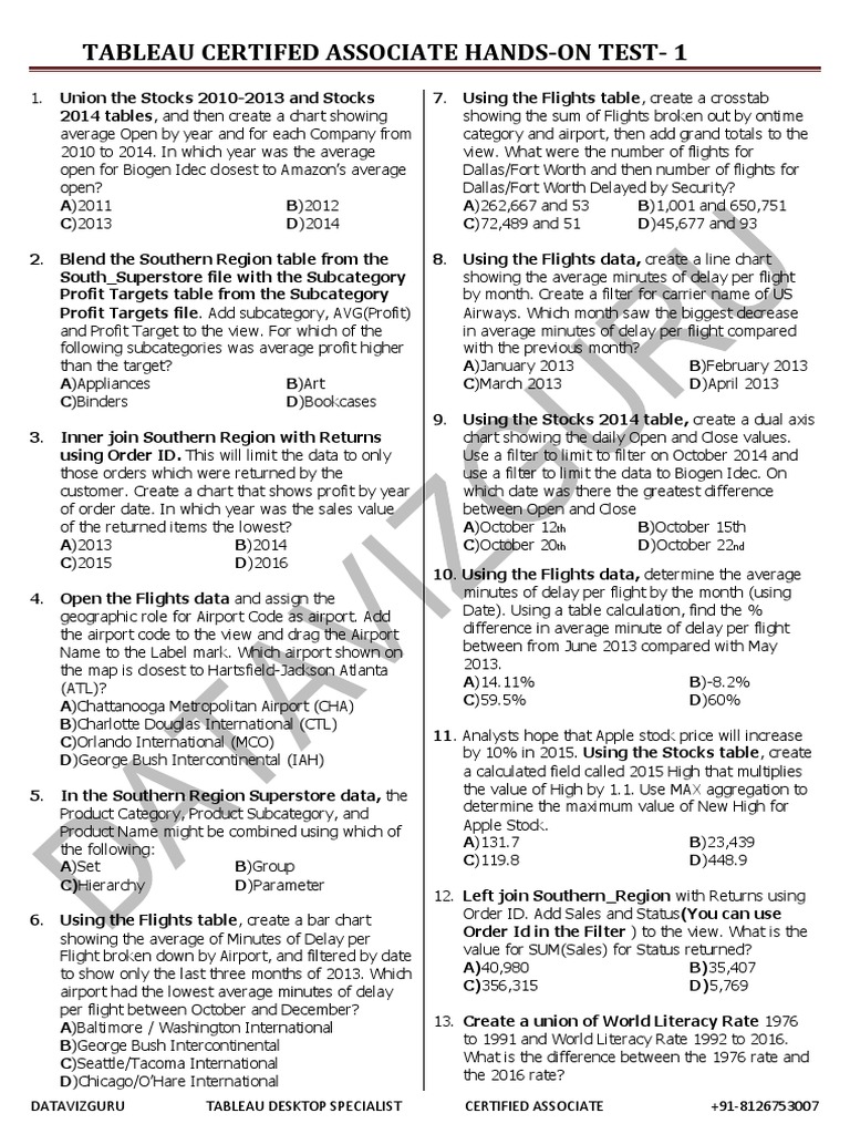 Tableau Hands-On Practice Questions | PDF | Microsoft Excel