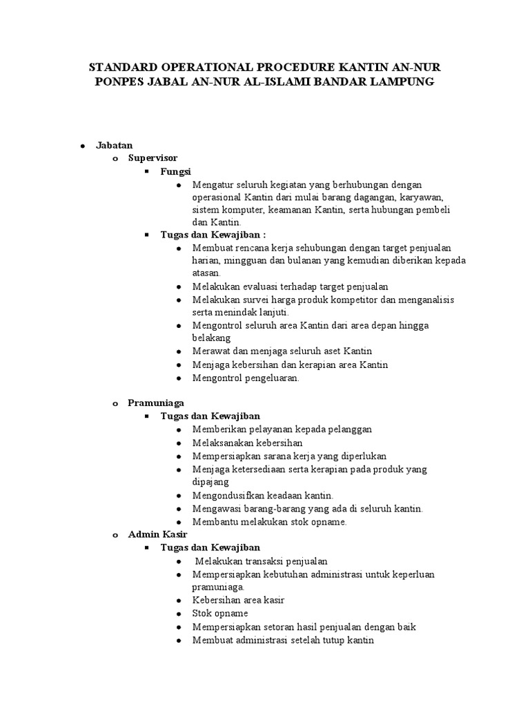 SOP Kantin JNI | PDF