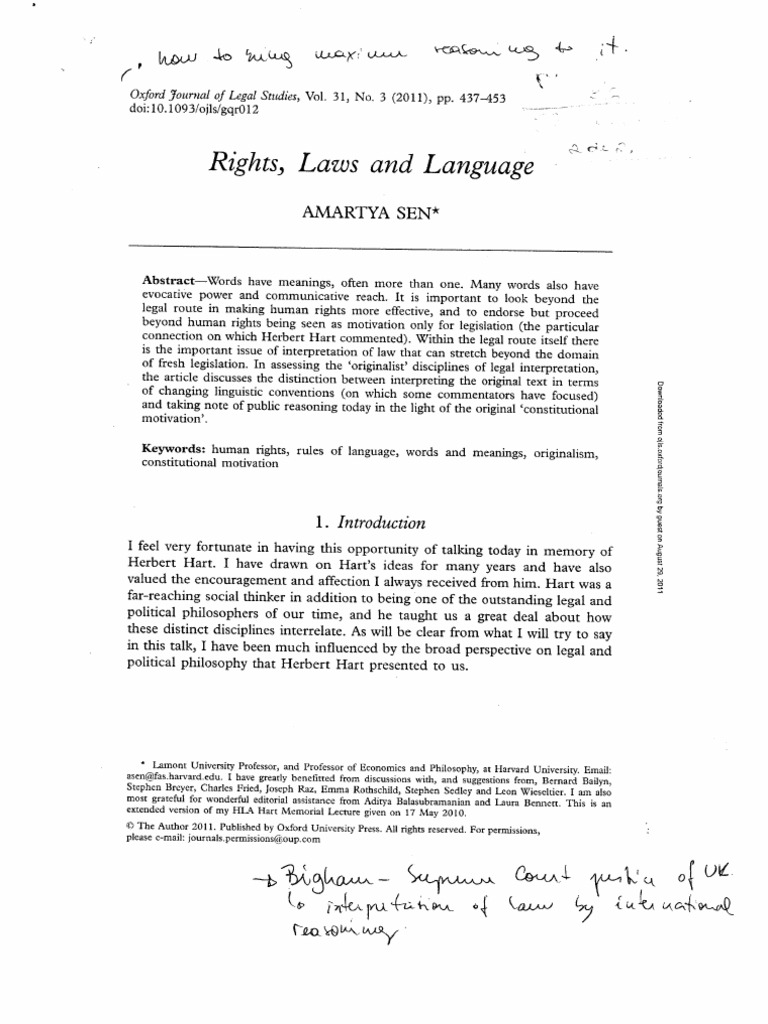 SEN, Amartya - Rights, Laws and Language | PDF