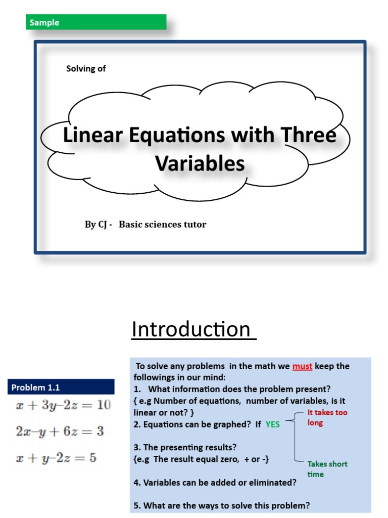 Linear Equations With Three Variables | PDF | Equations | Algorithms