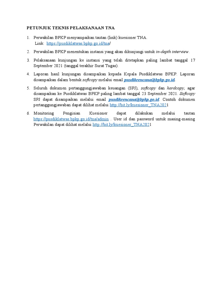 Petunjuk Teknis Pelaksanaan TNA | PDF