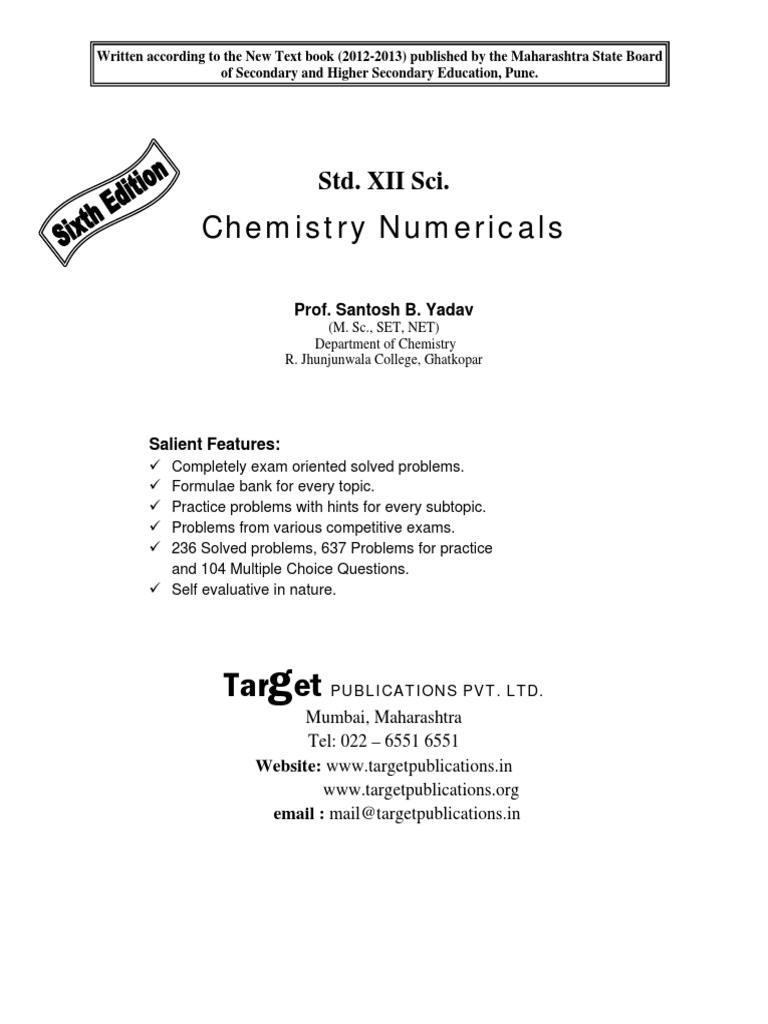 12th Science HSC Chemistry Numericals | PDF | Crystal Structure | Ion
