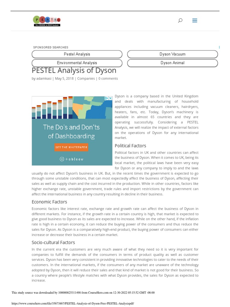 PESTEL Analysis of Dyson Free PESTEL Analysis PDF | PDF | Market (Economics) | Marketing