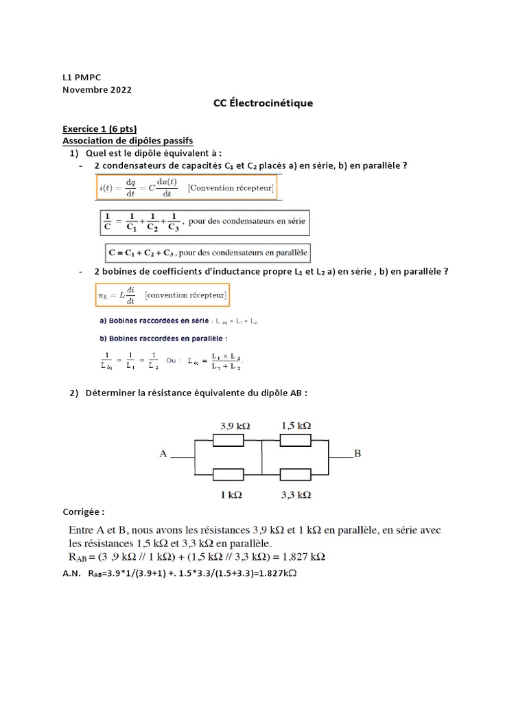 Exercices Corrigés d'Électrocinétique | PDF