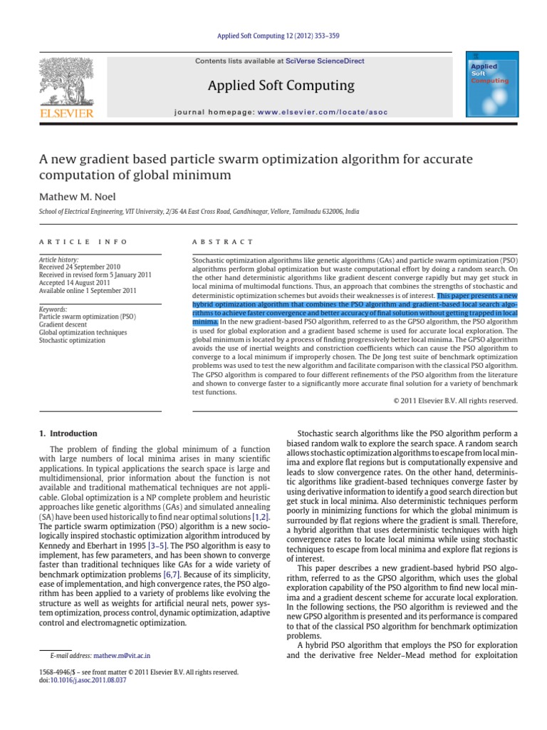Gradient Based Particle Swarm Pdf Mathematical Optimization Algorithms And Data Structures 
