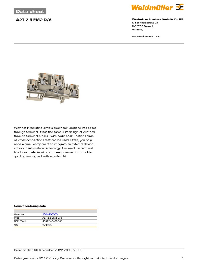 Data Sheet: A2T 2.5 EM2 D/6 | PDF | Electrical Engineering | Manufactured Goods
