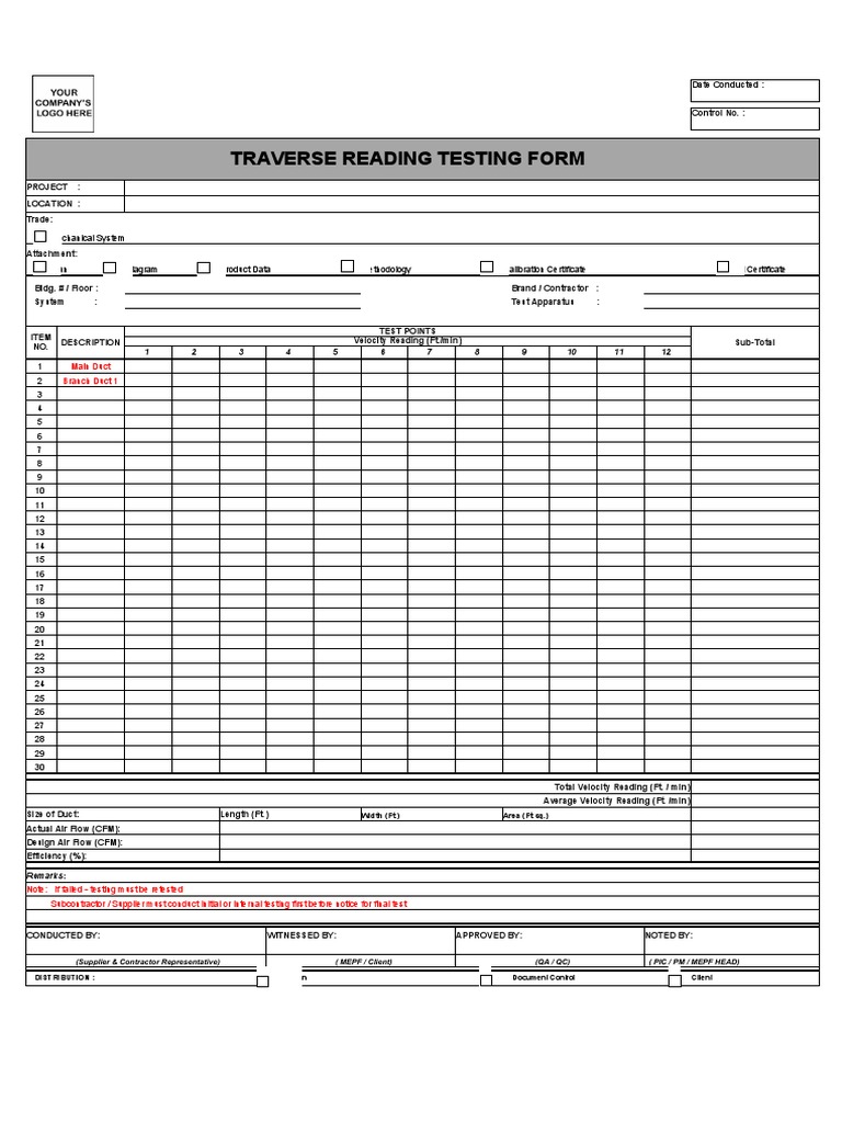 Traverse Reading Testing Form | PDF