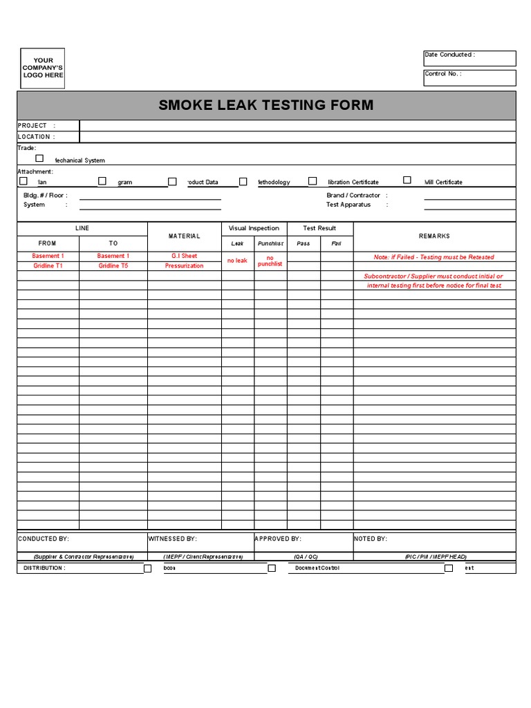 Smoke Leak Testing Form | PDF
