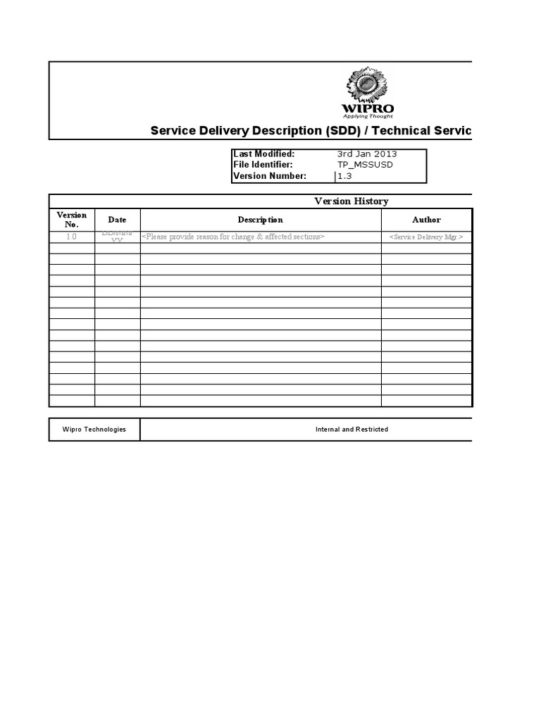 Service Delivery Description (SDD) - Program Service Catalog | PDF ...