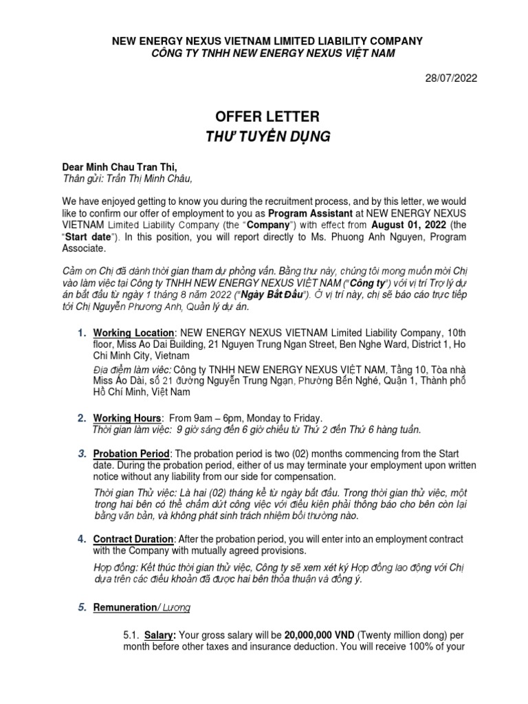 NEXVN - Offer Letter - Ms - Chau Tran | PDF