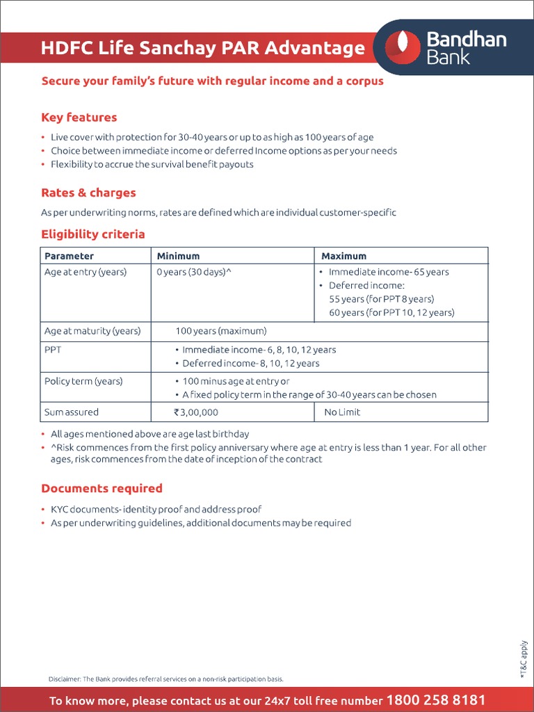 HDFC Life Sanchay PAR Advantage - 1 | PDF