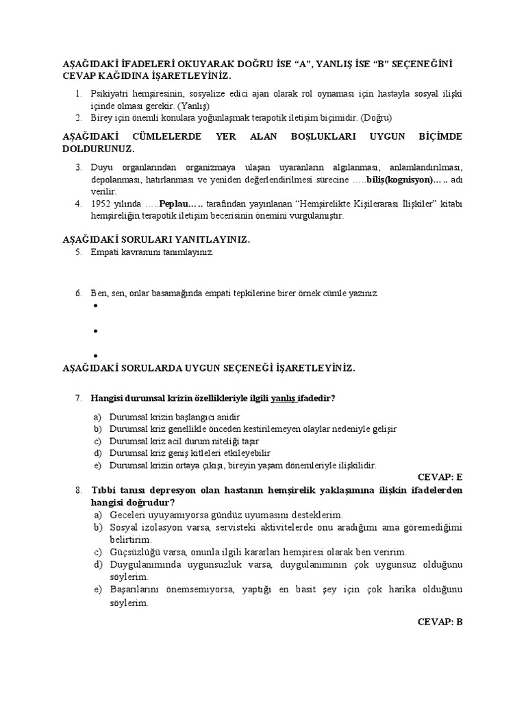 ÖRNEK SINAV SORULARIe | PDF