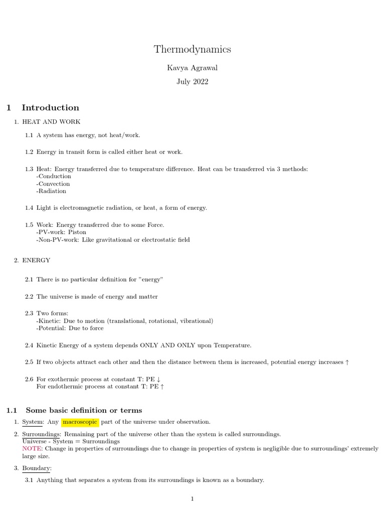 THERMODYNAMICS Complete Short Notes Physical Chemistry by AKK Sir | PDF ...