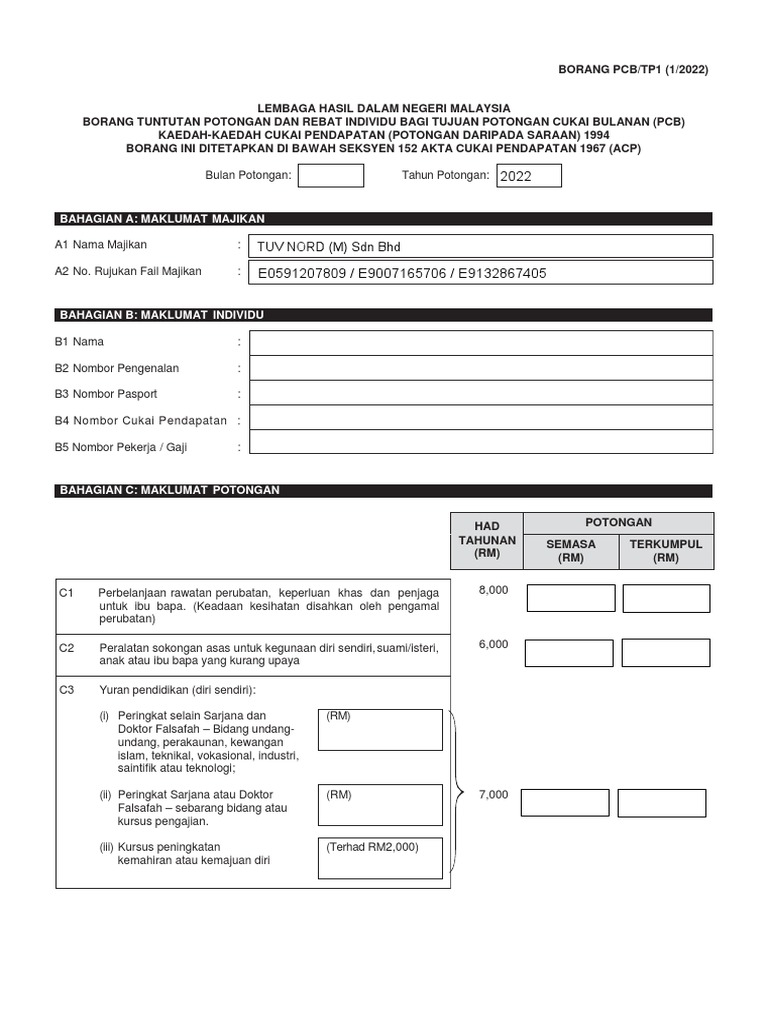 Borang TP 1 2022 | PDF