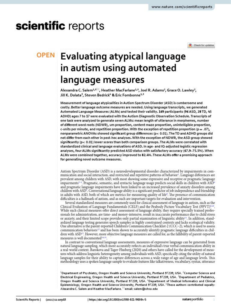 Salem Et Al 2021 - Evaluating Atypical Language in Autism | PDF ...